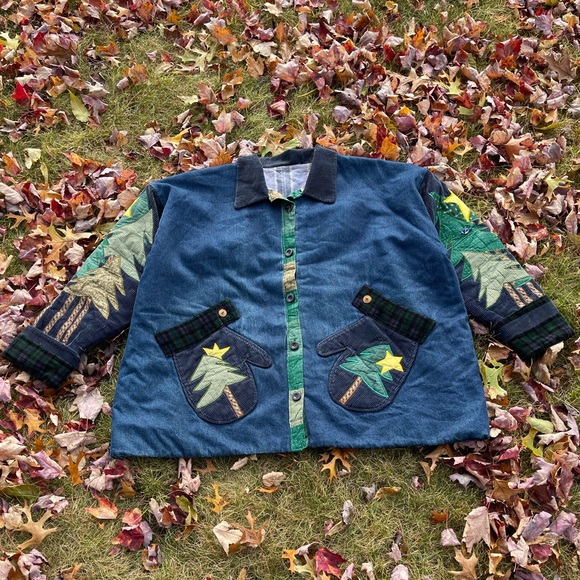 Vintage | Jackets & Coats | Vintage Christmas Tree Denim Chore Jacket ...